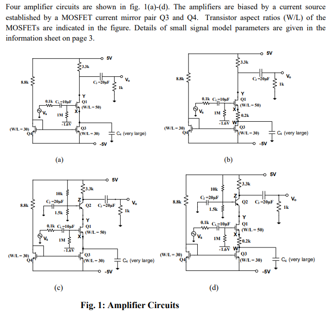Four amplifier circuits are shown in fig. 1(a)-(d). | Chegg.com