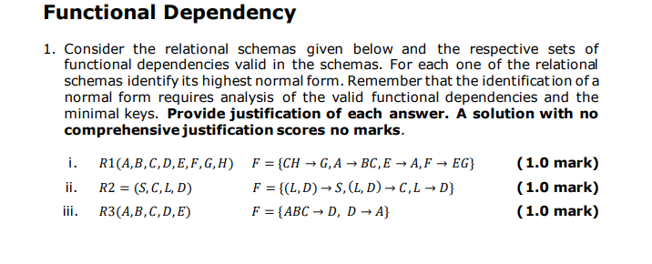 Solved Functional Dependency 1. Consider the relational | Chegg.com
