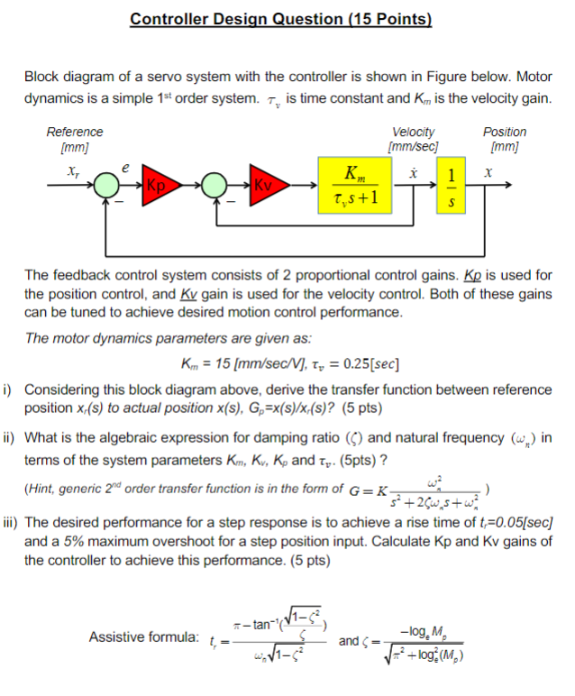 Solved Controller Design Question (15 Points) Block diagram | Chegg.com