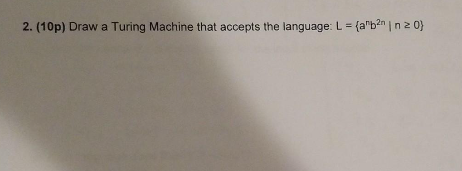 Solved 2. (10p) Draw a Turing Machine that accepts the | Chegg.com