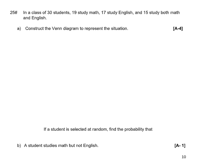 Solved 25\# In a class of 30 students, 19 study math, 17 | Chegg.com