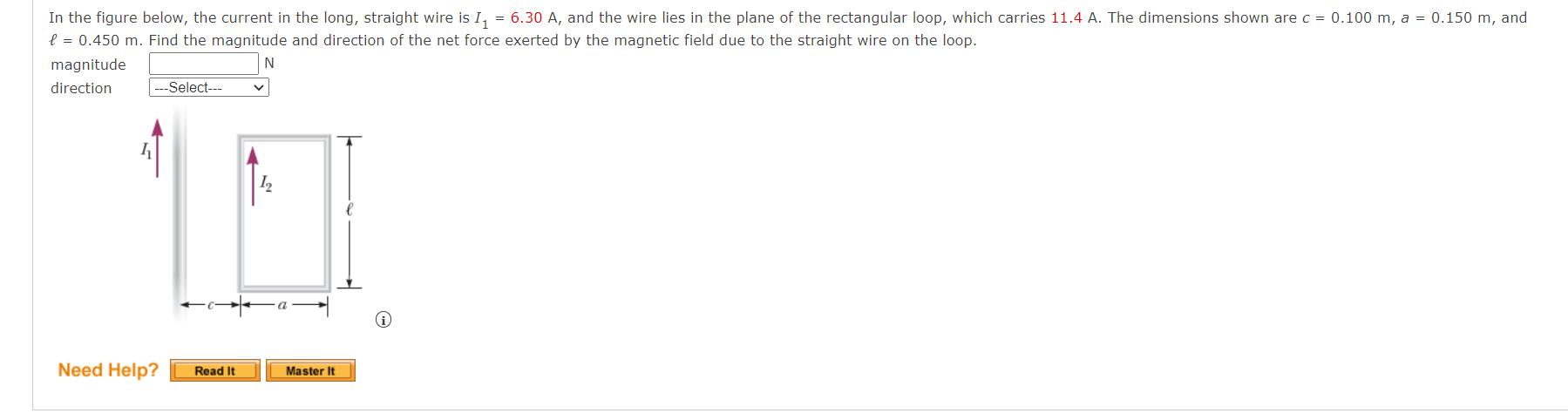 Solved ℓ=0.450 m. Find the magnitude and direction of the | Chegg.com