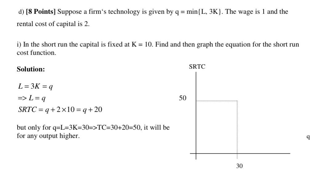 Solved d) [8 Points] Suppose a firm's technology is given by | Chegg.com