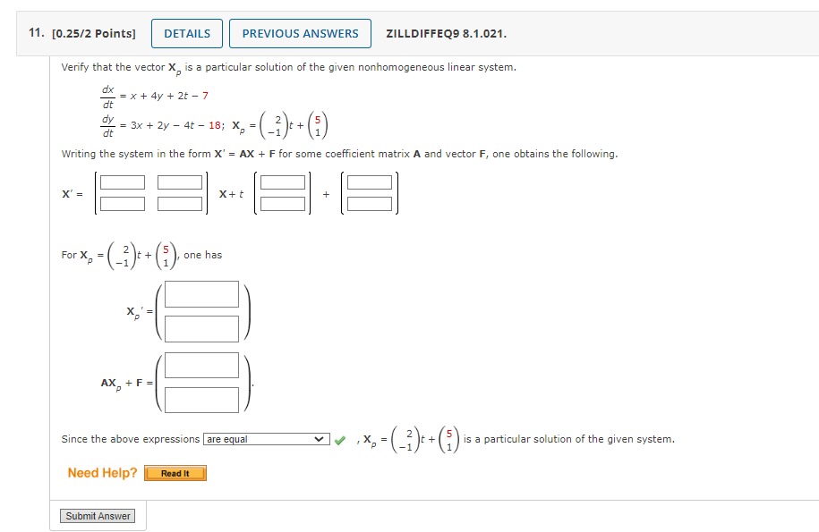 Solved Verify that the vector Xp is a particular solution of | Chegg.com