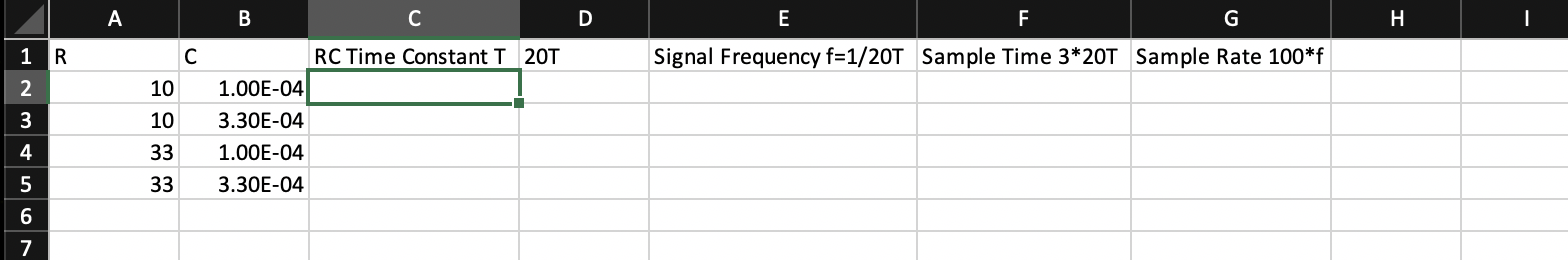 Solved 1. Fill out the Excel sheet for the RC Circuit lab as | Chegg.com