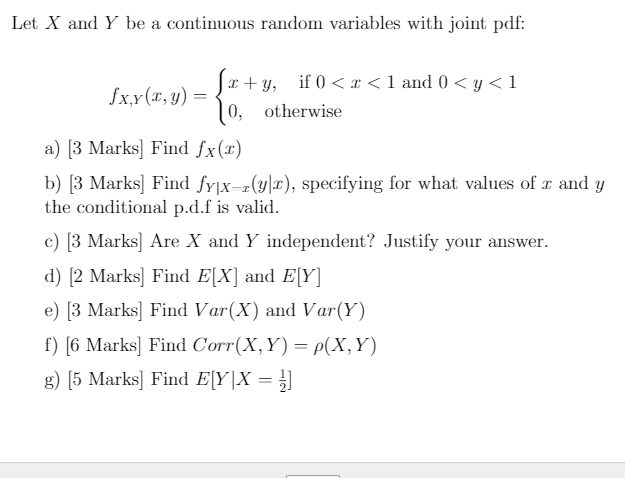 Solved Let X and Y be a continuous random variables with | Chegg.com