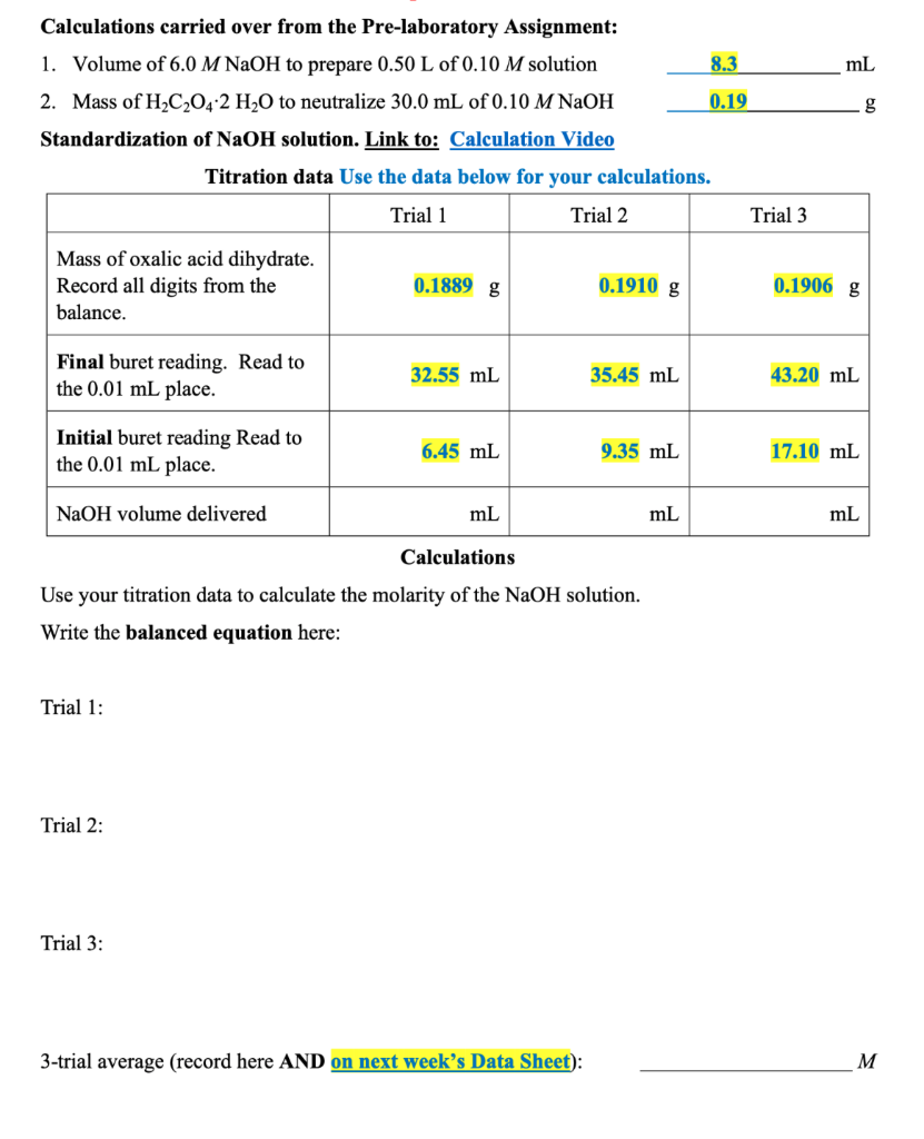 Solved mL g Calculations carried over from the | Chegg.com