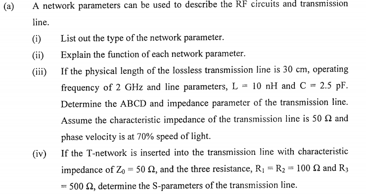 (a) A network parameters can be used to describe the | Chegg.com