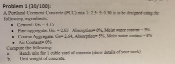 Solved Problem 1 (30/100) A Portland Ccement Concrete (PCC) | Chegg.com