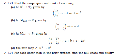 Solved 2.23 Find the range space and rank of each map. (a) | Chegg.com