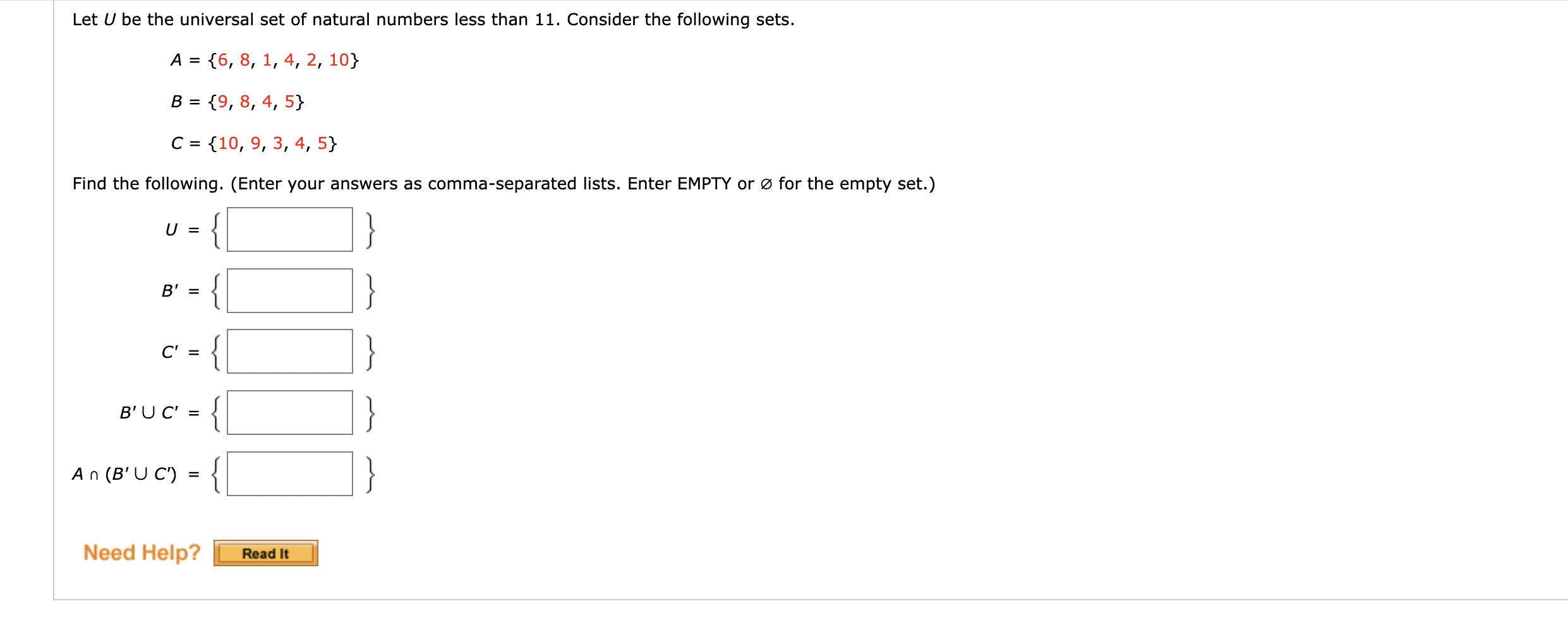 Solved Let U be the universal set of natural numbers less | Chegg.com