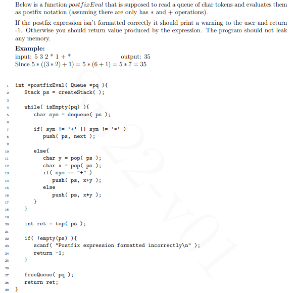 Solved Below is a function postfixEval that is supposed to | Chegg.com