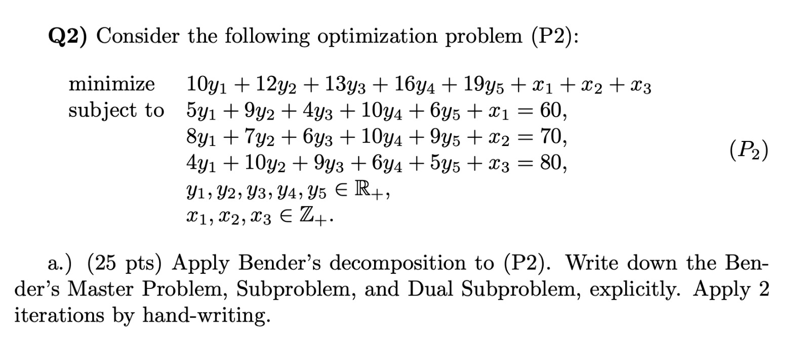 Solved Q2 Consider The Following Optimization Problem P2