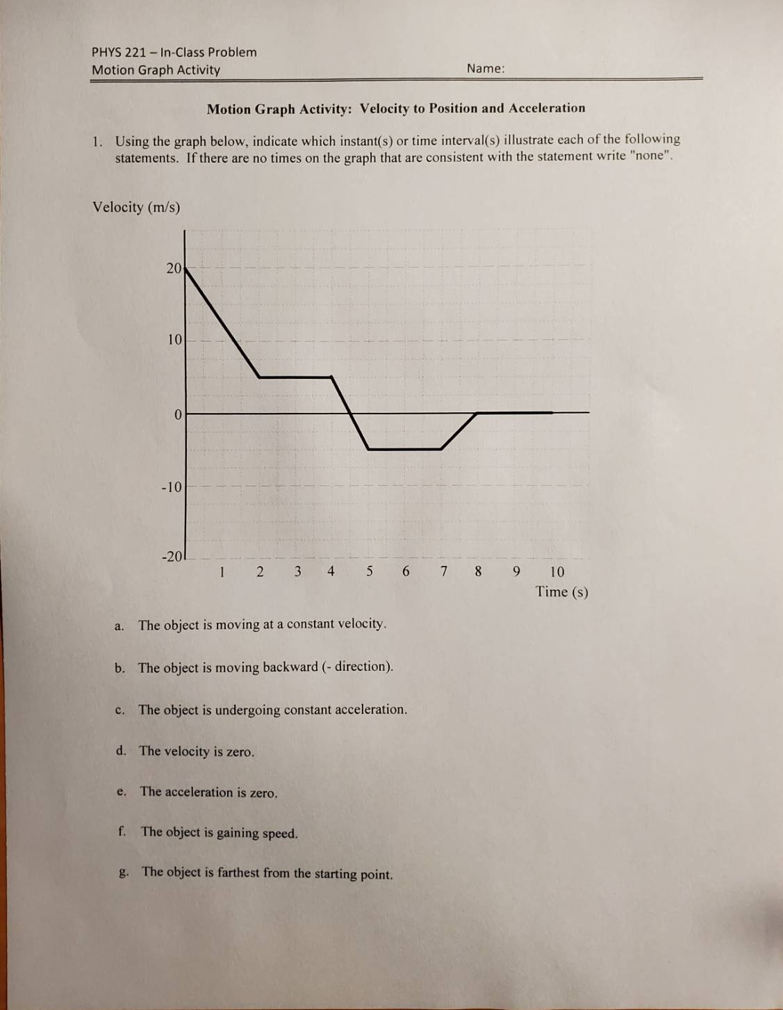 Solved Motion Graph Activity: Velocity to Position and | Chegg.com