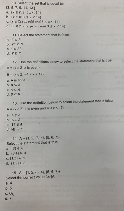 Solved 10. Select the set that is equal to: (3, 5, 7,9, 11, | Chegg.com