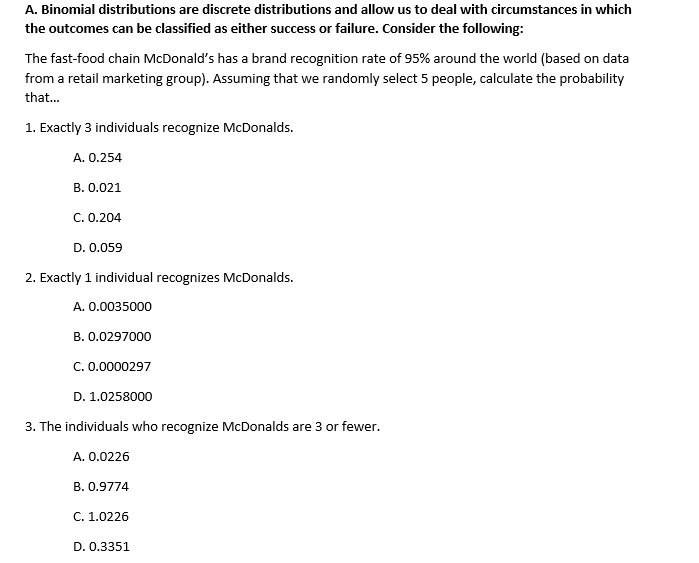 Solved A. Binomial distributions are discrete distributions | Chegg.com