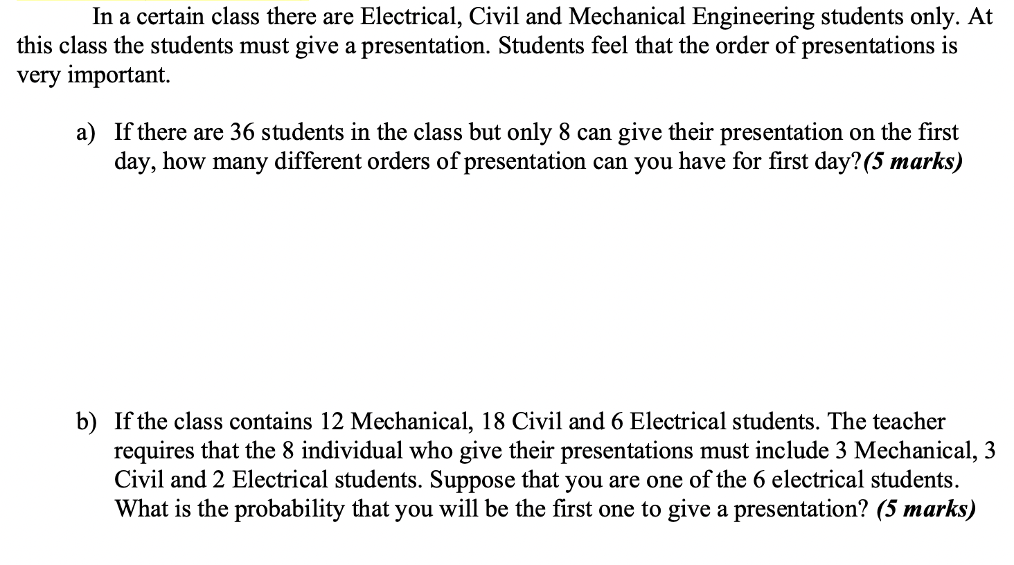 Solved In a certain class there are Electrical, Civil and | Chegg.com