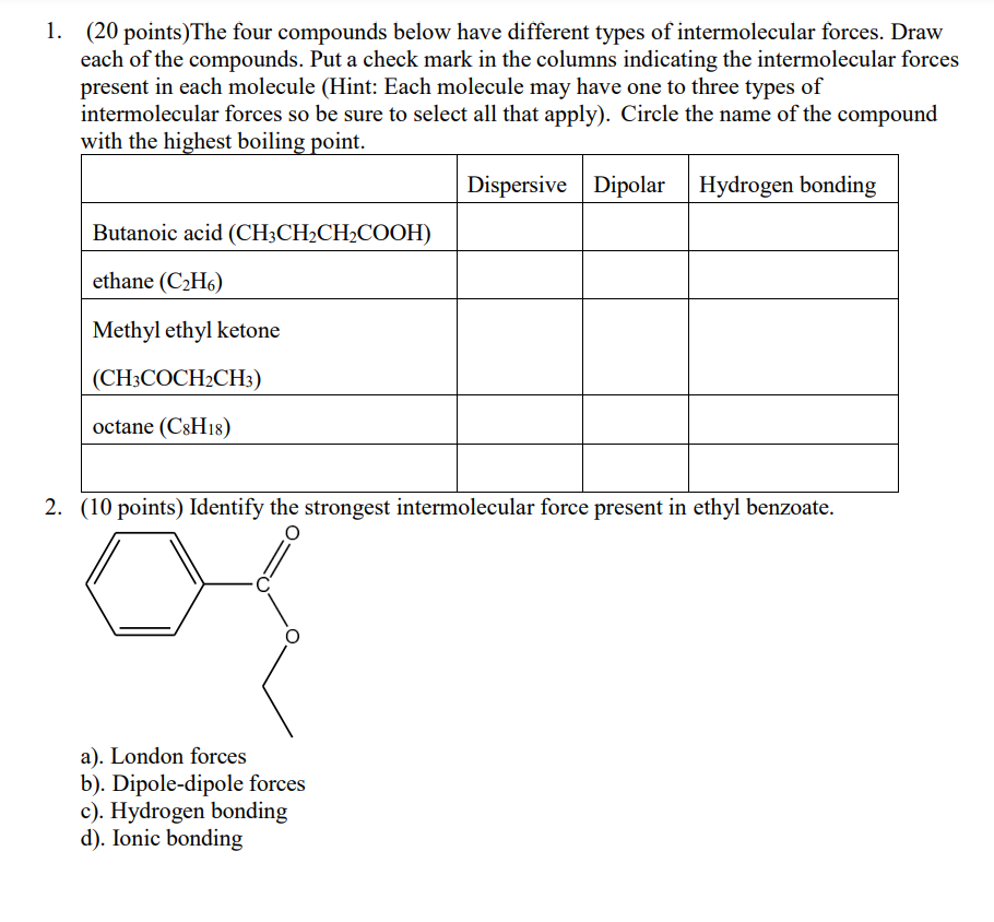 Solved (20 points)The four compounds below have different | Chegg.com