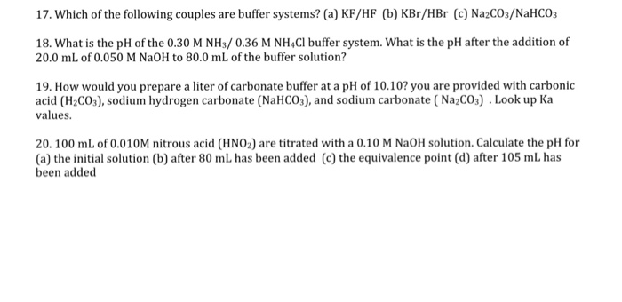 Solved Which of the following couples are buffer systems? | Chegg.com