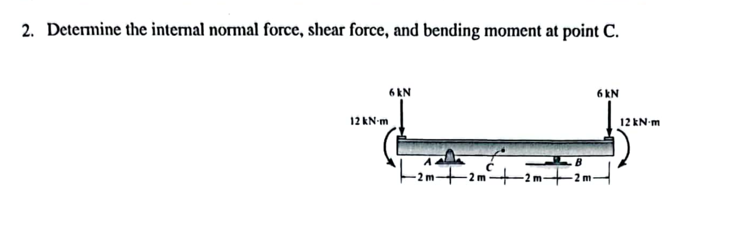 Solved 2. Determine the internal normal force, shear force, | Chegg.com