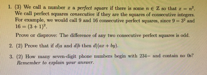 Solved 1. (3) We call a number r a perfect square if there | Chegg.com