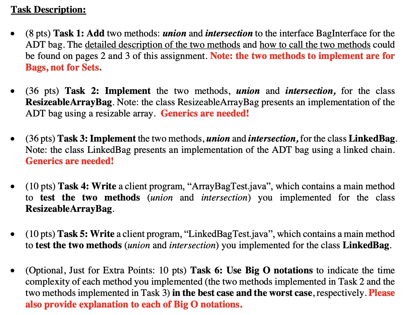 Solved - (8 pts) Task 1: Add two methods: union and | Chegg.com