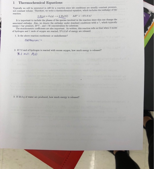 Solved 1 Thermochemical Equations Typically we will be | Chegg.com