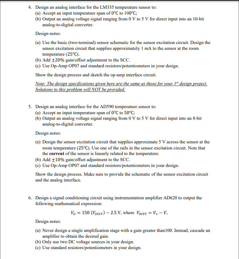 Solved 4. Design an analog interface for the LM335 | Chegg.com