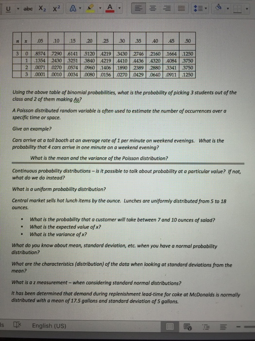 Solved Using the above table of binomial probabilities, | Chegg.com