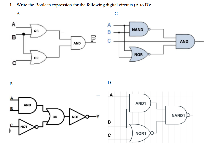 Solved 1. Write the Boolean expression for the following | Chegg.com