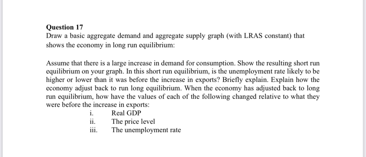 Solved Question 17 Draw a basic aggregate demand and | Chegg.com