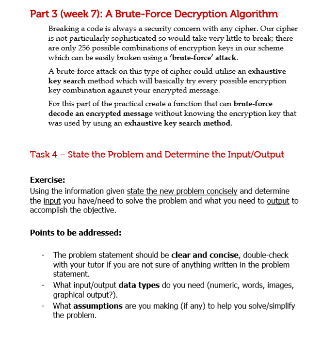 Solved Part 3 (week 7): A Brute-Force Decryption Algorithm | Chegg.com