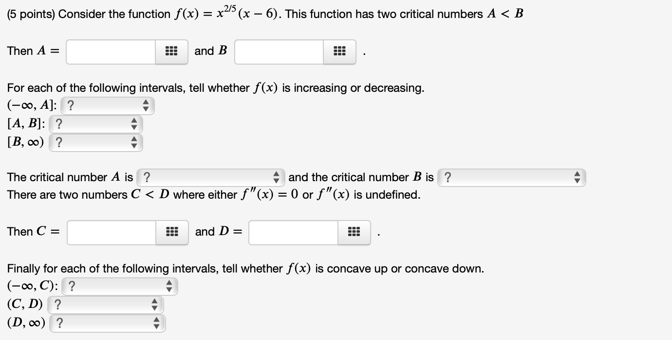 Solved (5 points) Consider the function f(x) = x2/5(x – 6). | Chegg.com