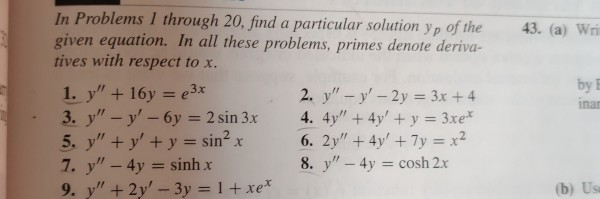 Solved In Problems I through 20, find a particular solution | Chegg.com