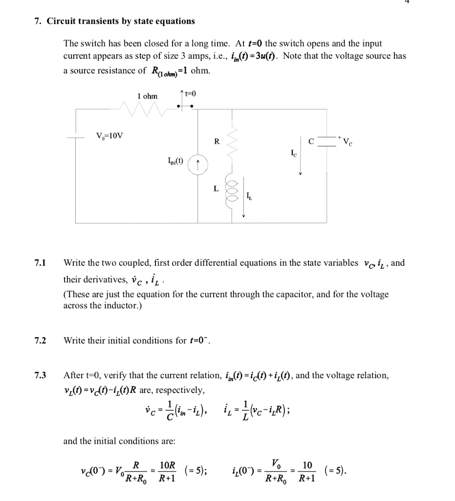 Solved 7. Circuit transients by state equations The switch | Chegg.com