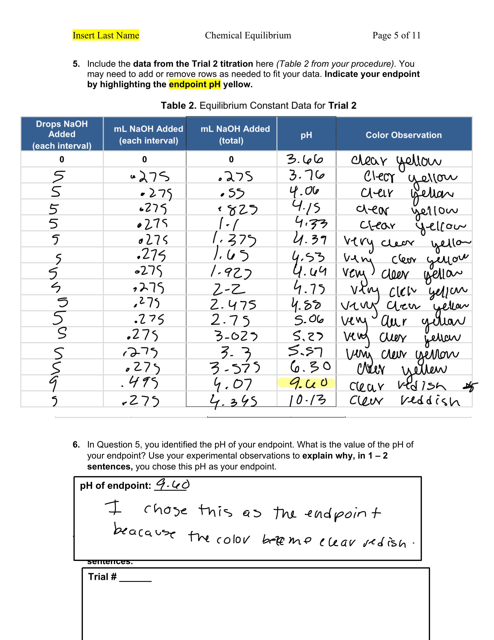 3. Include the data from the Trial 1 titration here | Chegg.com