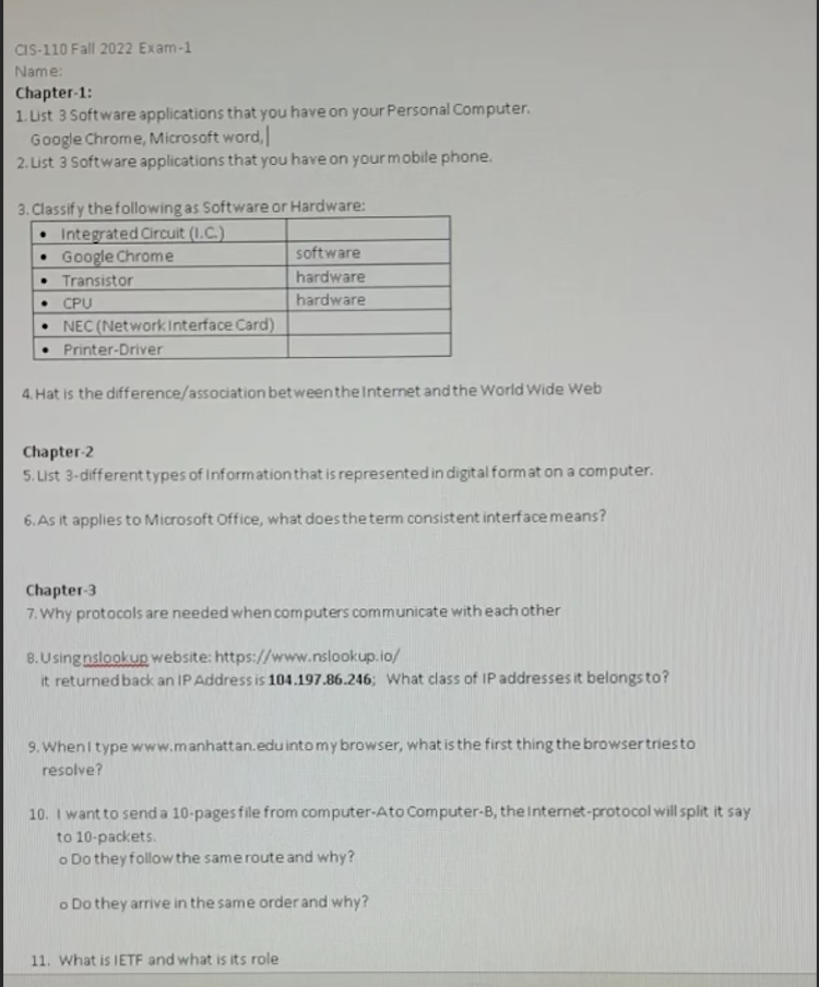 as-110 Fall 2022 Exam-1 Name: Chapter-1: 1. Ust 3 | Chegg.com