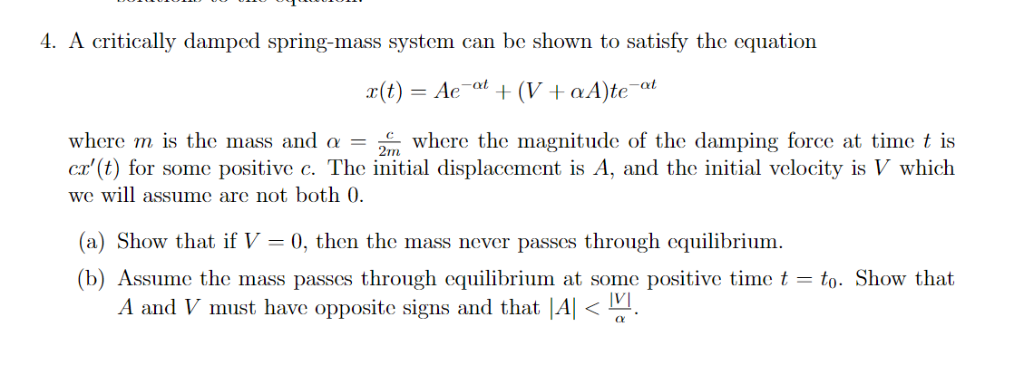 Solved U UU UUUUU 4. A critically damped spring-mass system | Chegg.com
