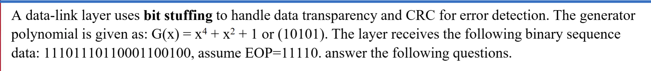 Solved A data-link layer uses bit stuffing to ﻿handle data | Chegg.com
