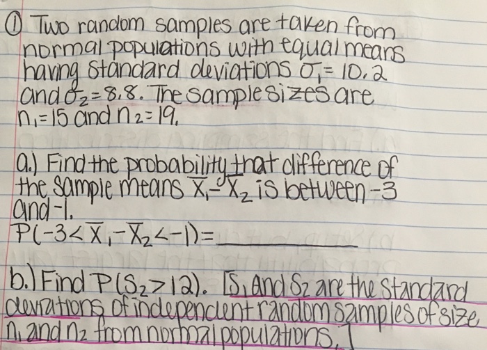 Solved Two random samples are taken from normal populations | Chegg.com