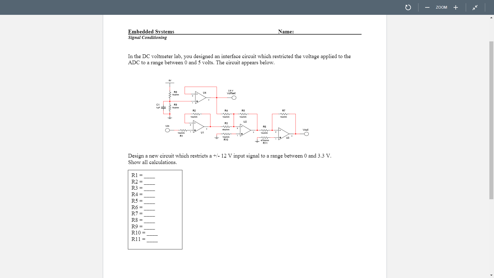 ZOOM + Name: Embedded Systems Signal Conditioning In | Chegg.com