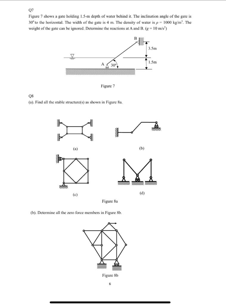 Solved Q7 Figure 7 shows a gate holding 1.5-m depth of water | Chegg.com