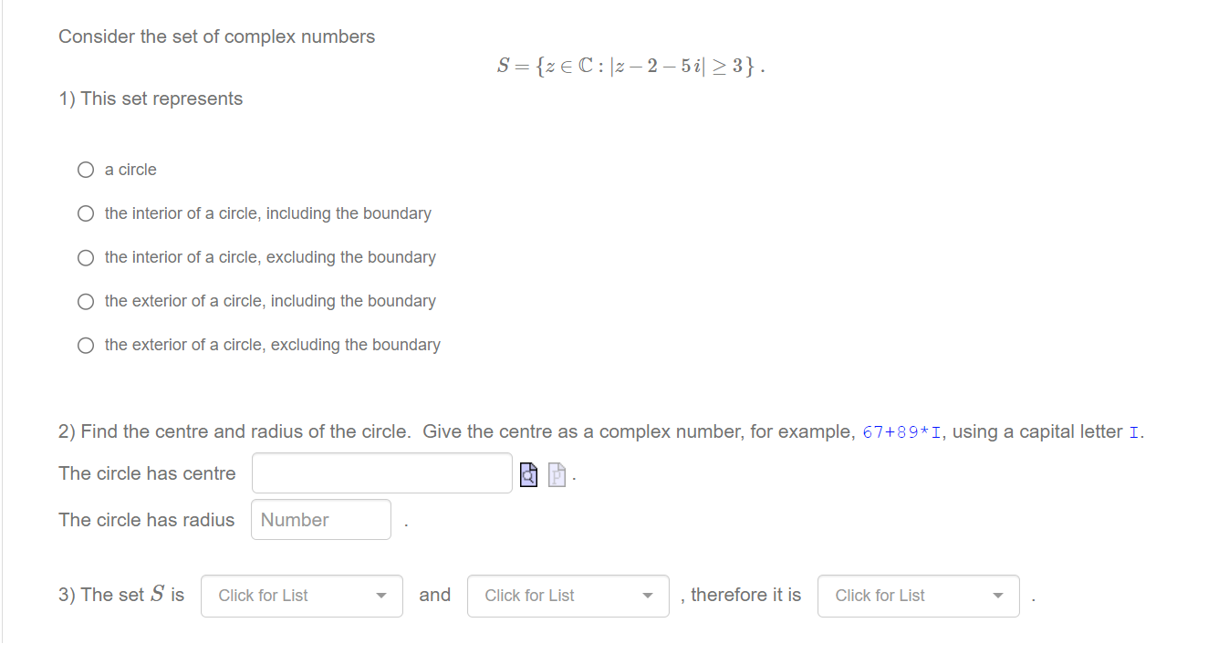Solved Consider the set of complex numbers | Chegg.com