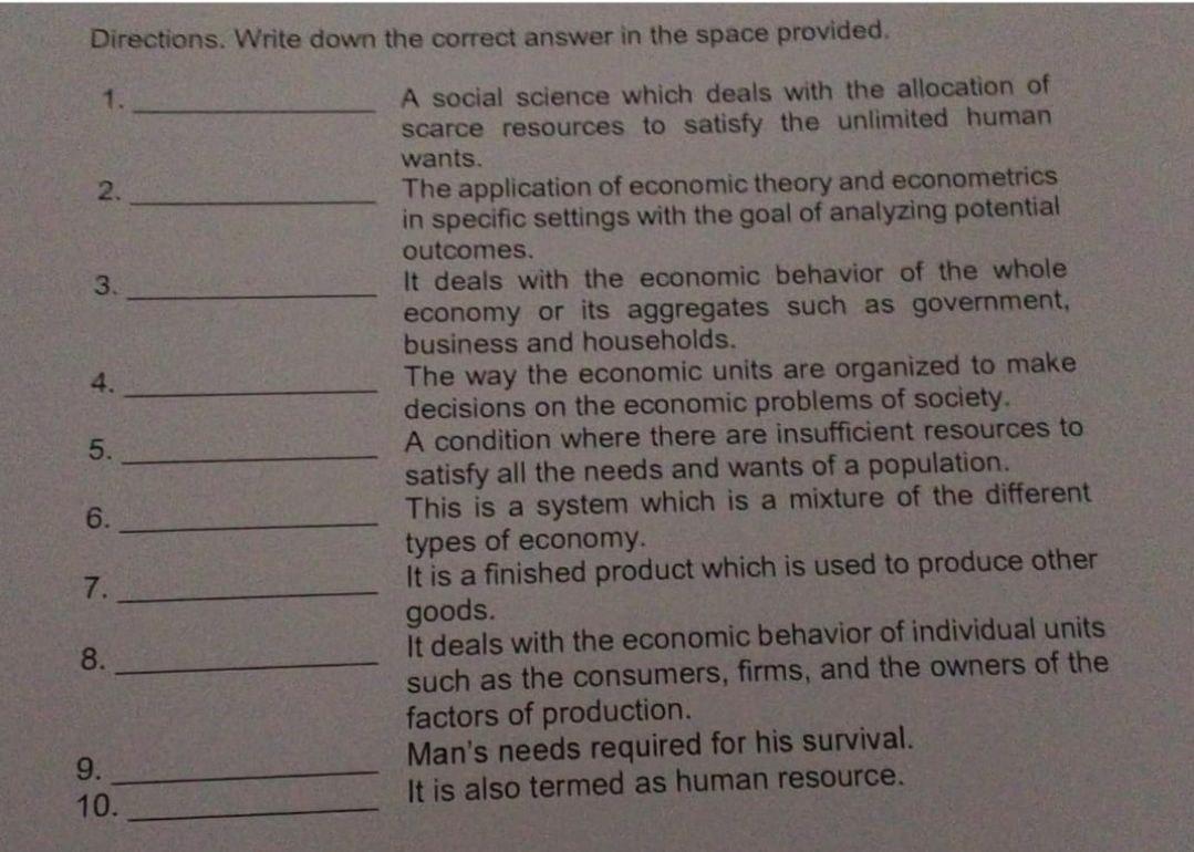 Solved Directions. Write down the correct answer in the | Chegg.com