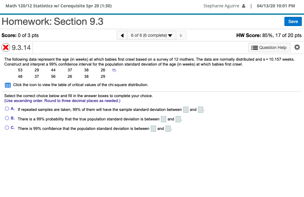 Solved Math 120/12 Statistics w/ Corequisite Spr 20 (1:30) | Chegg.com