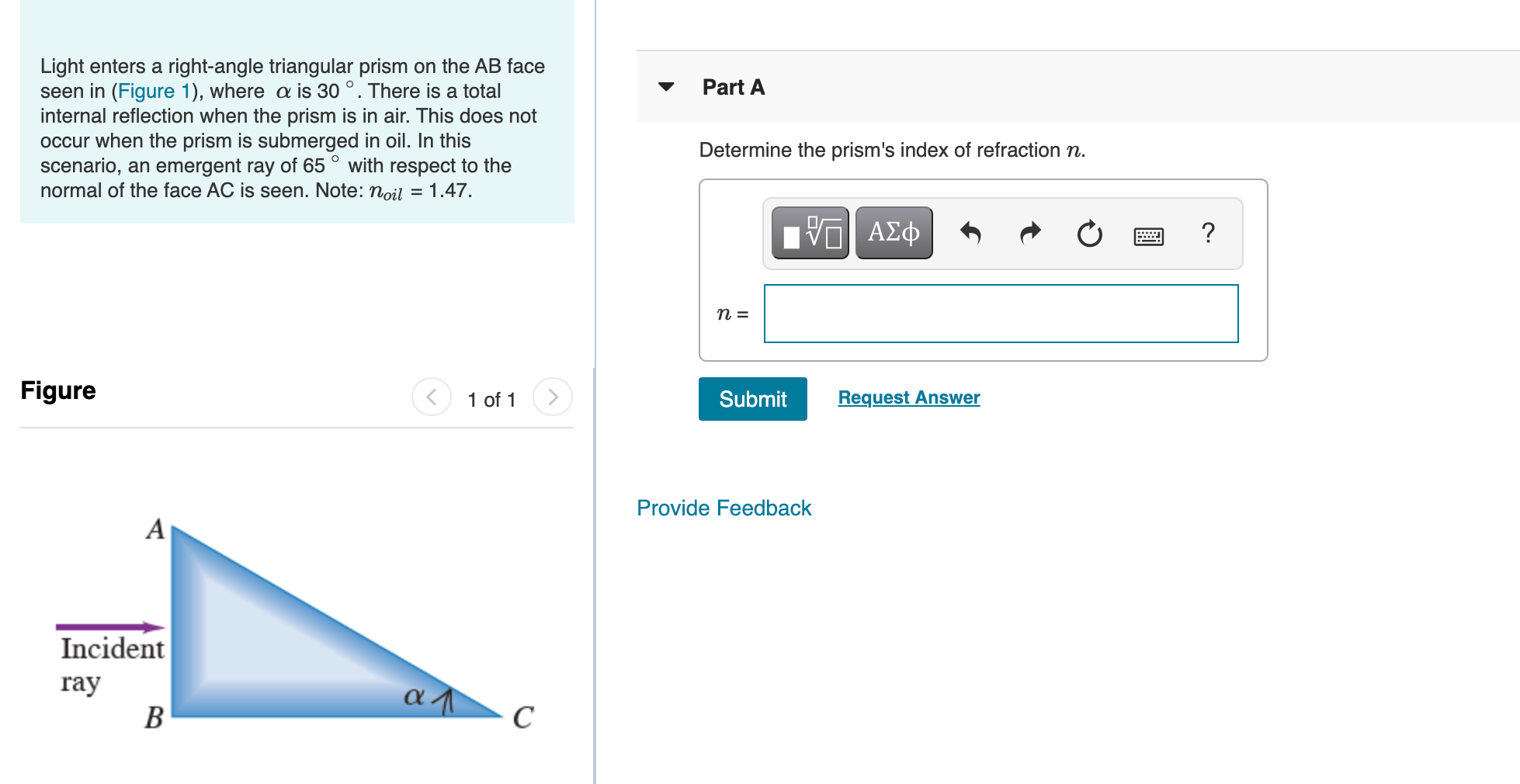 Solved Part A Light enters a right-angle triangular prism on | Chegg.com