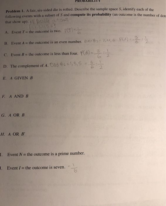 Solved PROBABILITY Problem 1. A fair, six-sided die is | Chegg.com