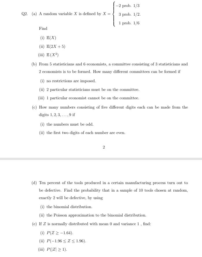 Solved Q2. (a) ﻿A random variable x ﻿is defined by | Chegg.com