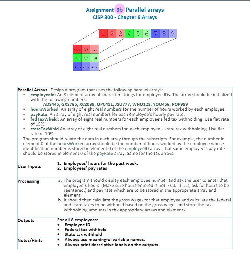 Solved Assignment 6b Parallel arrays CISP 300 - Chapter 8 | Chegg.com