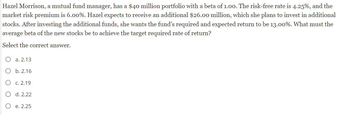 Solved Hazel Morrison, a mutual fund manager, has a $40 | Chegg.com